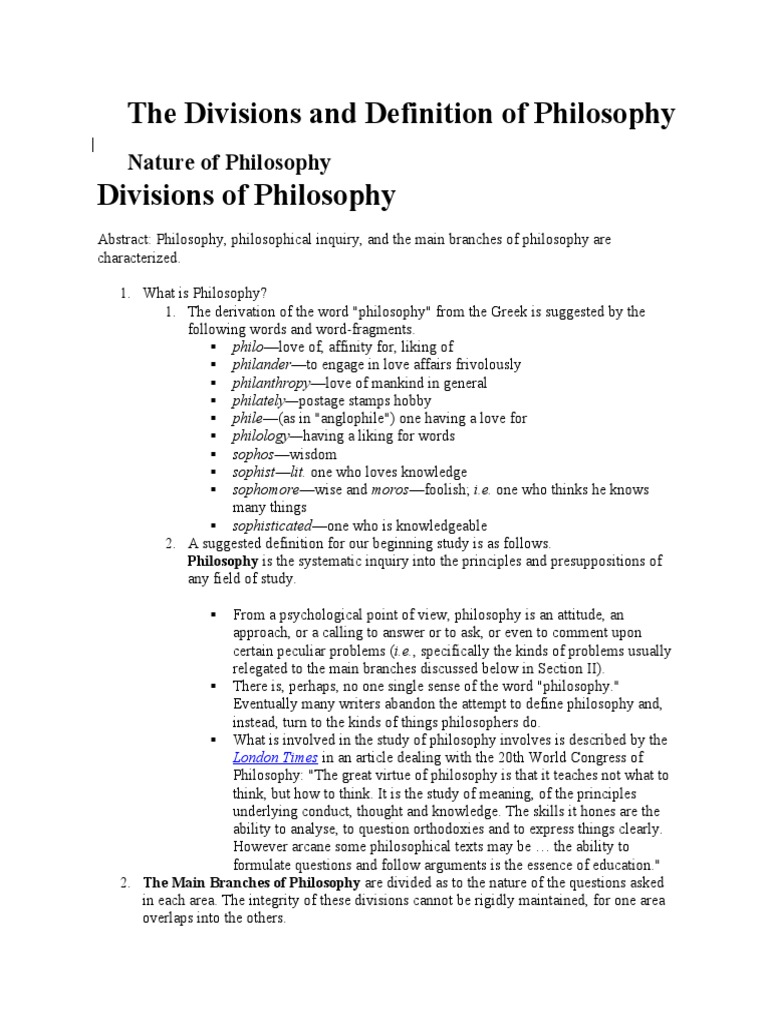 The Divisions and Definition of Philosophy | PDF | Value (Ethics ...