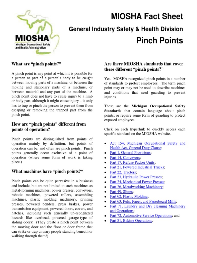 Understanding Pinch Points in MIOSHA | PDF | Occupational Safety And ...