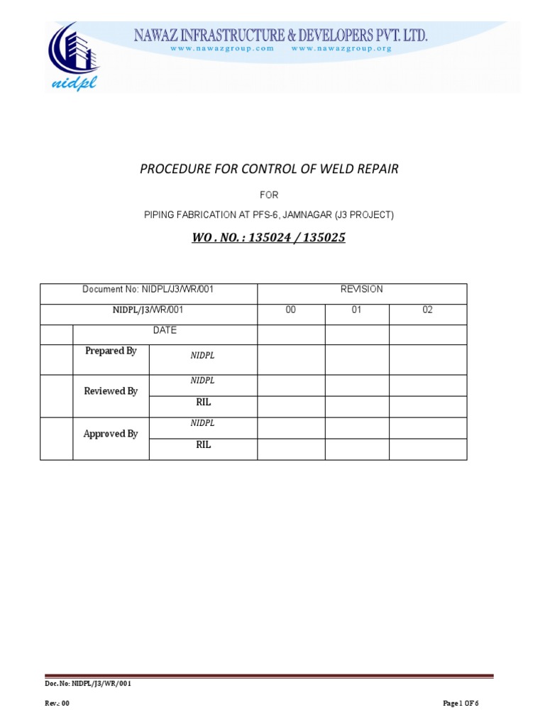 Weld Joint Repaire Procedure - 08.04.14 | PDF | Nondestructive Testing ...
