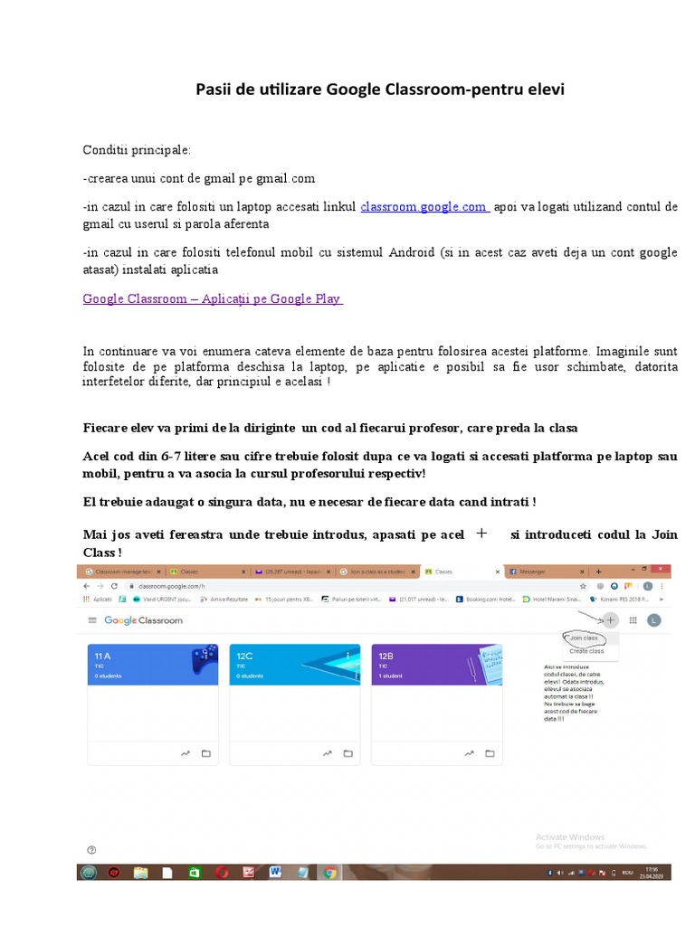 Utilizare Google Classroom-Elevi | PDF