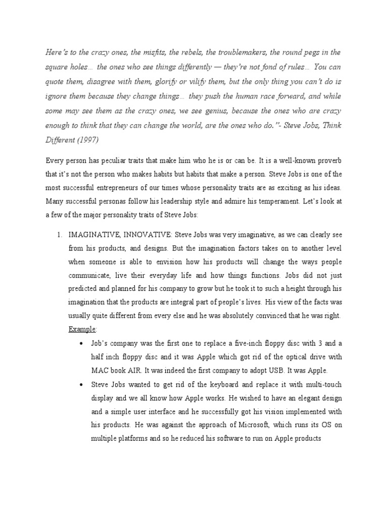 Steve Jobs Traits Analysis | PDF | Apple Inc. | Steve Jobs