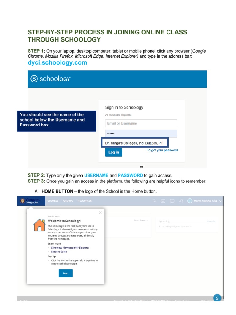 Step By Step Process In Joining Online Class Through Schoology Pdf