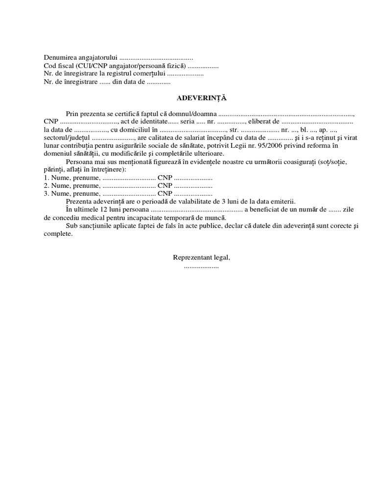 Adeverinta Salariat PDF | PDF