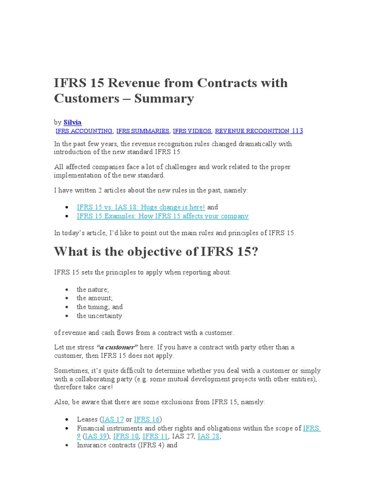 IFRS 15 Revenue From Contracts With Customers - Summary: Silvia | PDF ...