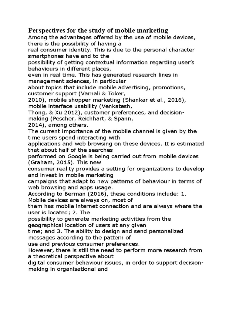 Perspective of Mobile Marketing | PDF | Mobile Marketing | Mobile App