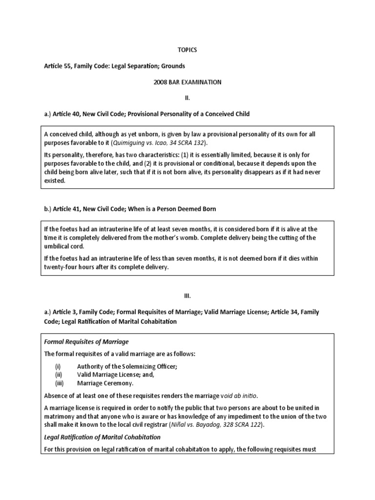 Article 55, Family Code: Legal Separation Grounds: Formal Requisites of ...