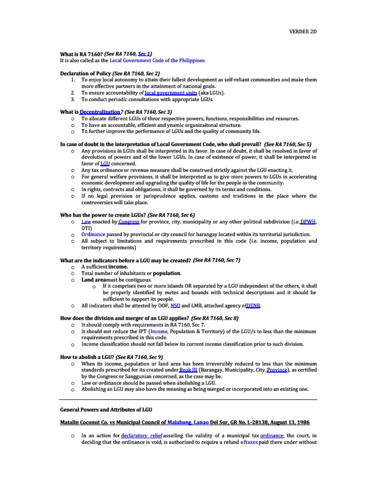 Sec 1 Local Government Code of The Philippines: o o o o o o | PDF ...
