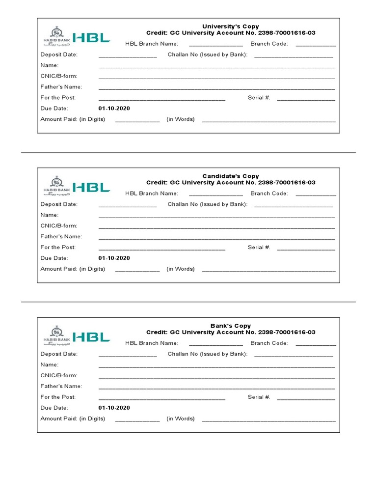 Job Challan Form | PDF | Banking | Banks