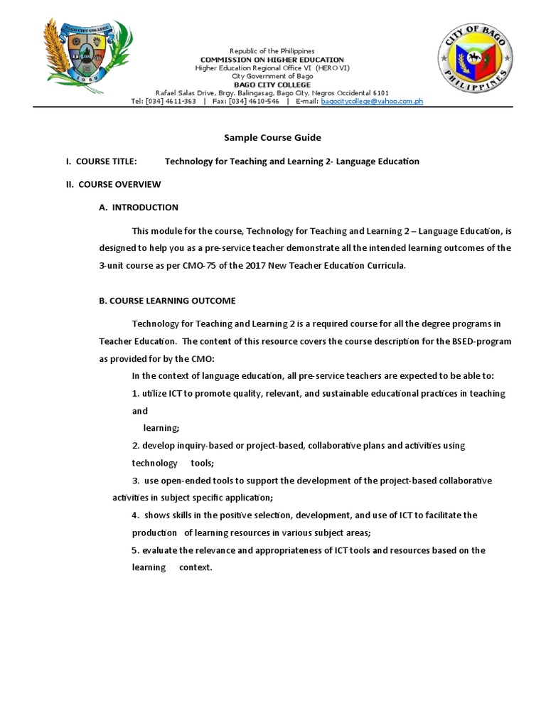 Sample Course Guide for Teacher Education | PDF | Educational ...