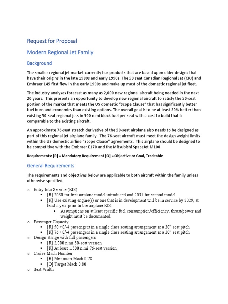 Aiaa 2021 Graduate Team Aircraft Design RFP Modern Regional Jet Family ...