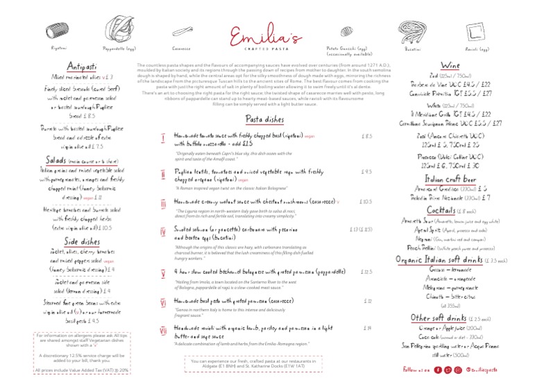 Emilias Pasta MENU 07 01 20 | PDF | Italian Cuisine | Pasta