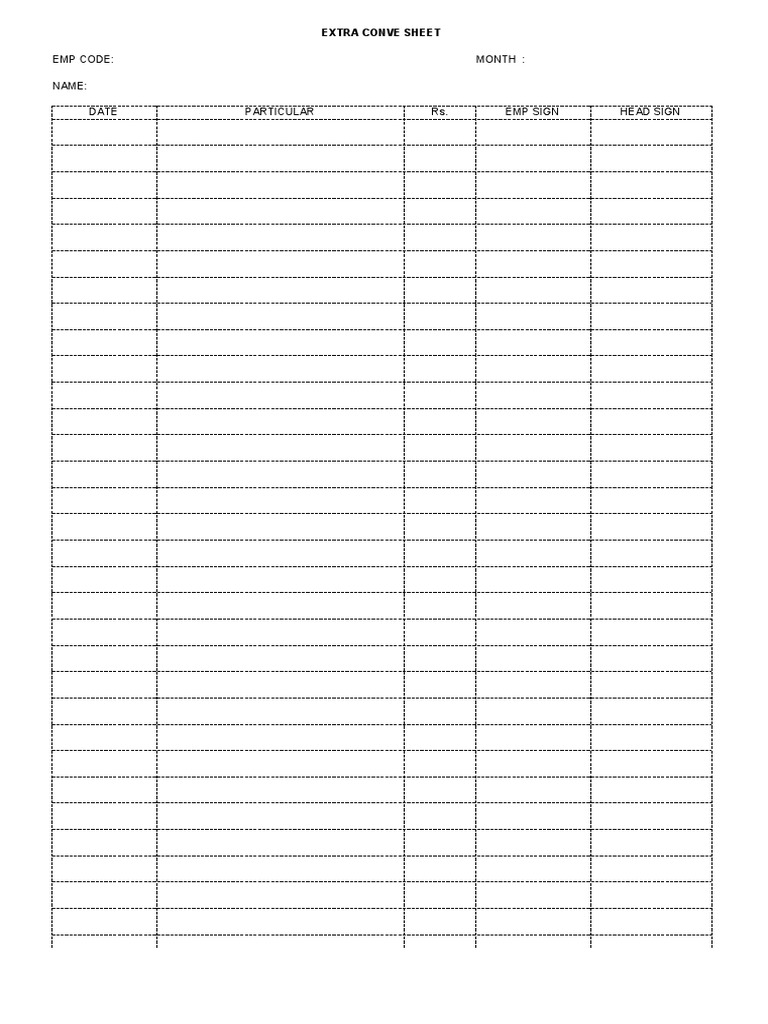 Emp Code: Month: Name: Date Particular Rs. Emp Sign Head Sign | PDF