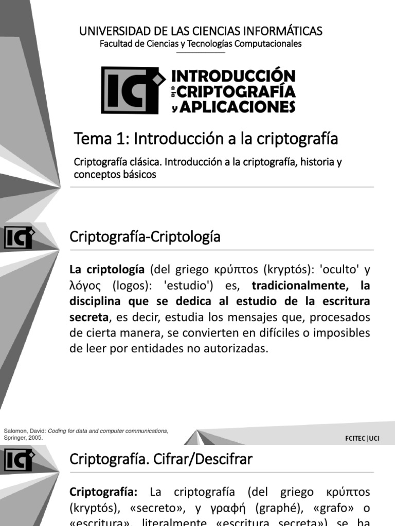 1 Criptografía Clásica. Introducción A La Criptografía, Historia y Conceptos Básicos | PDF ...