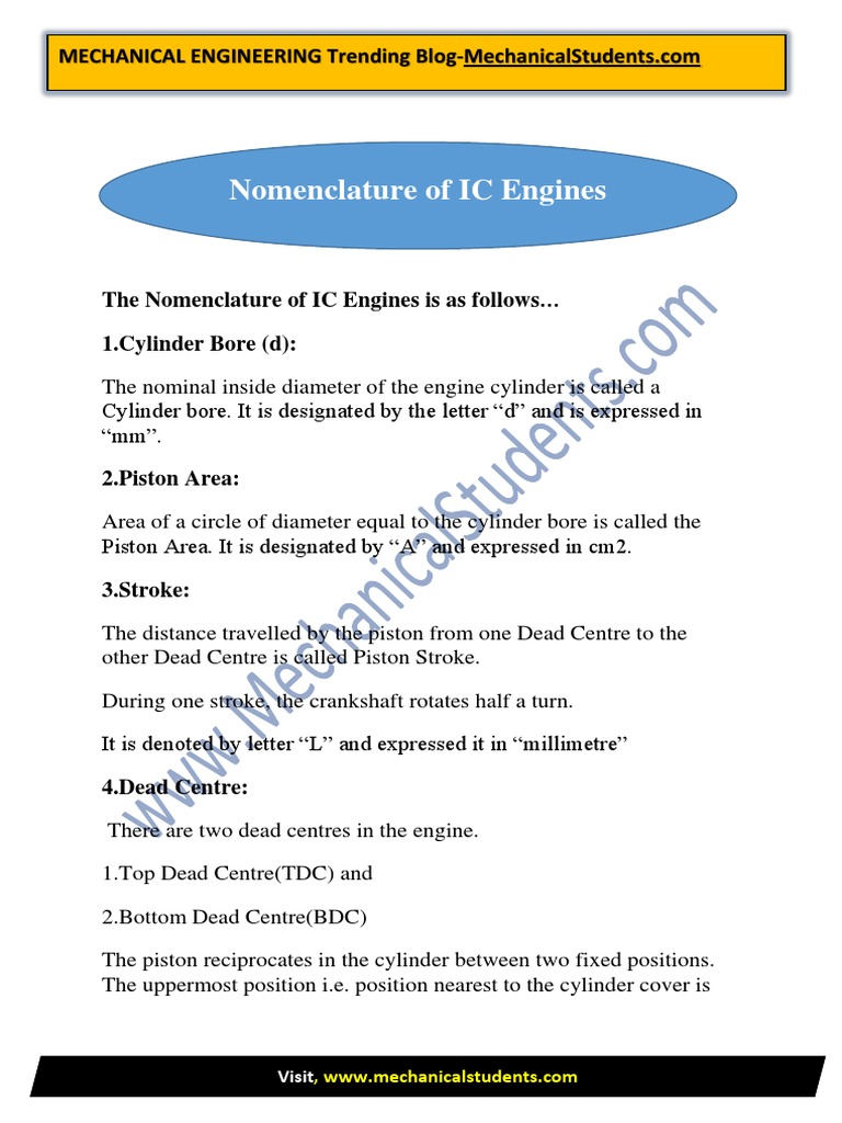 Nomenclature of IC Engines | Download Free PDF | Engine Technology ...