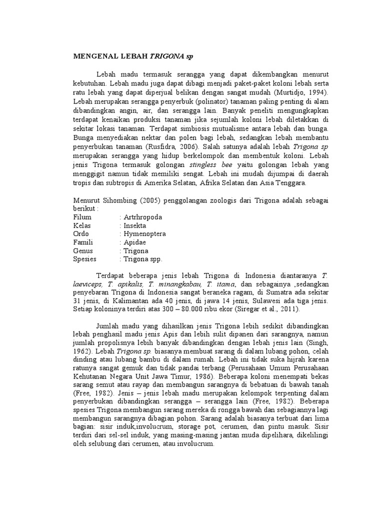 Mengenal Lebah Trigona dan Koloninya | PDF | Sains & Matematika