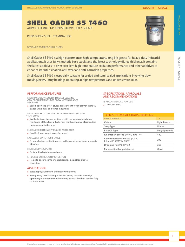 Shell Gadus S5 T460: Previously Shell Stamina Hds | PDF | Bearing ...