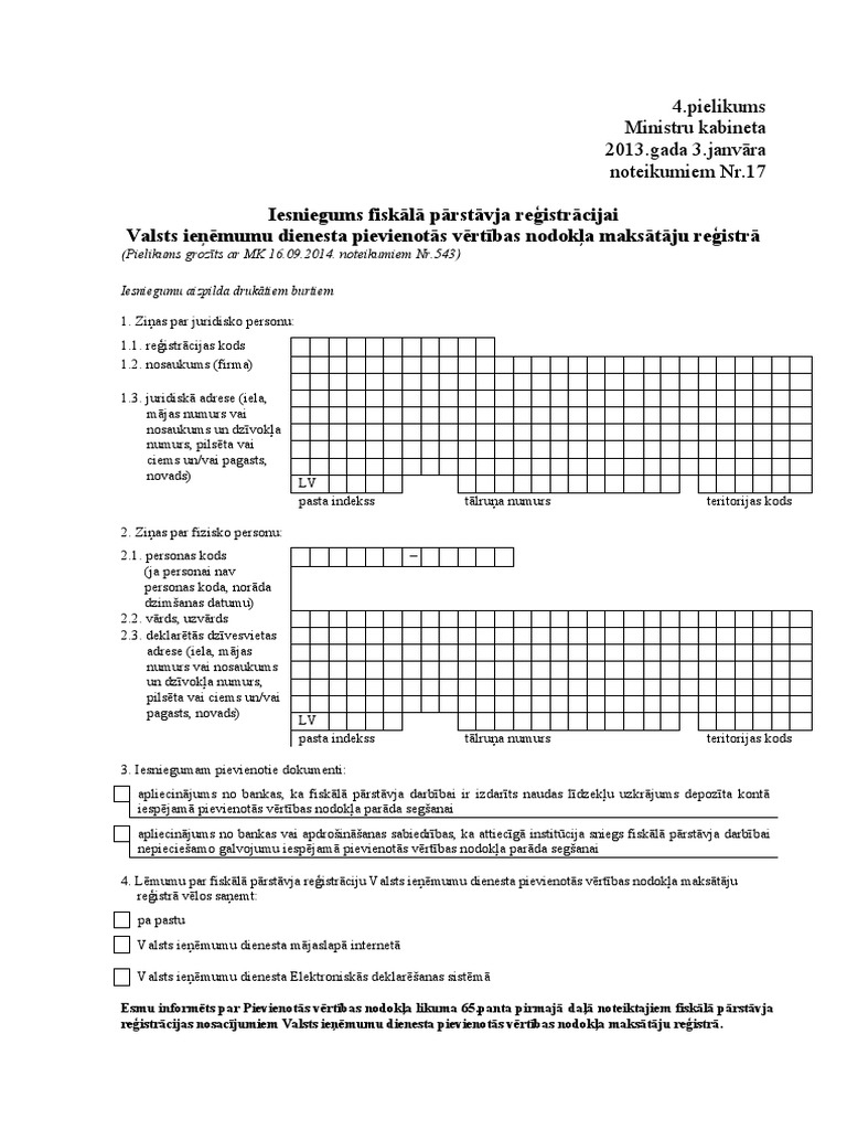 Iesniegums Fiskala Parstavja Registracijai Ar Pievienotas Vertibas ...
