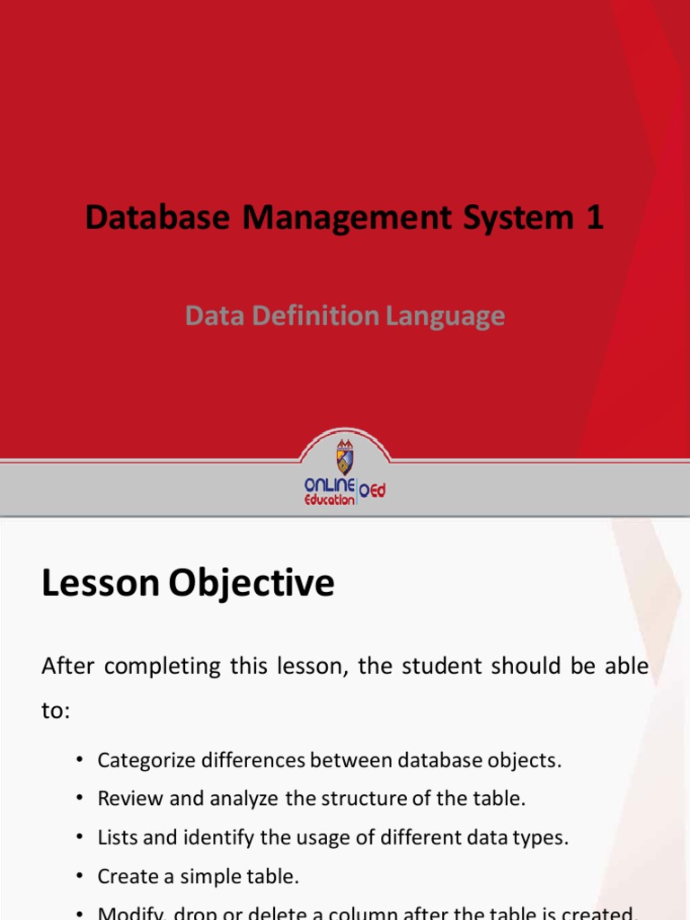 Database Management System 1: Data Definition Language | PDF | Table ...