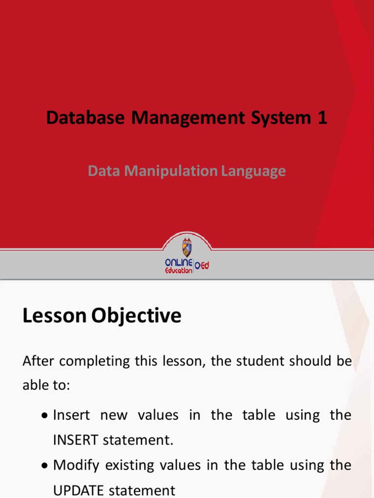 Database Management System 1: Data Manipulation Language | PDF ...