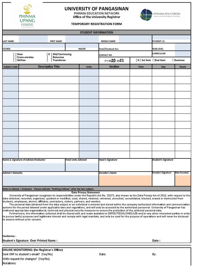 Student Registration Form | PDF | Privacy | Information Privacy