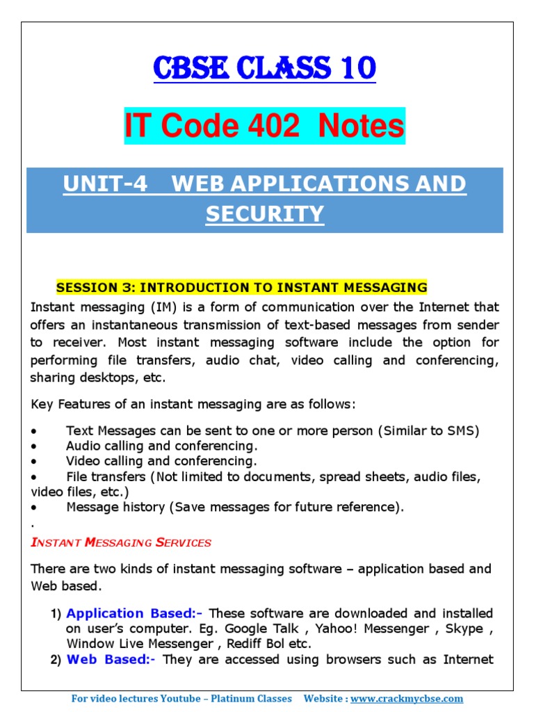 IT Code 402 Notes: CBSE Class 10 | PDF | Instant Messaging | Blog