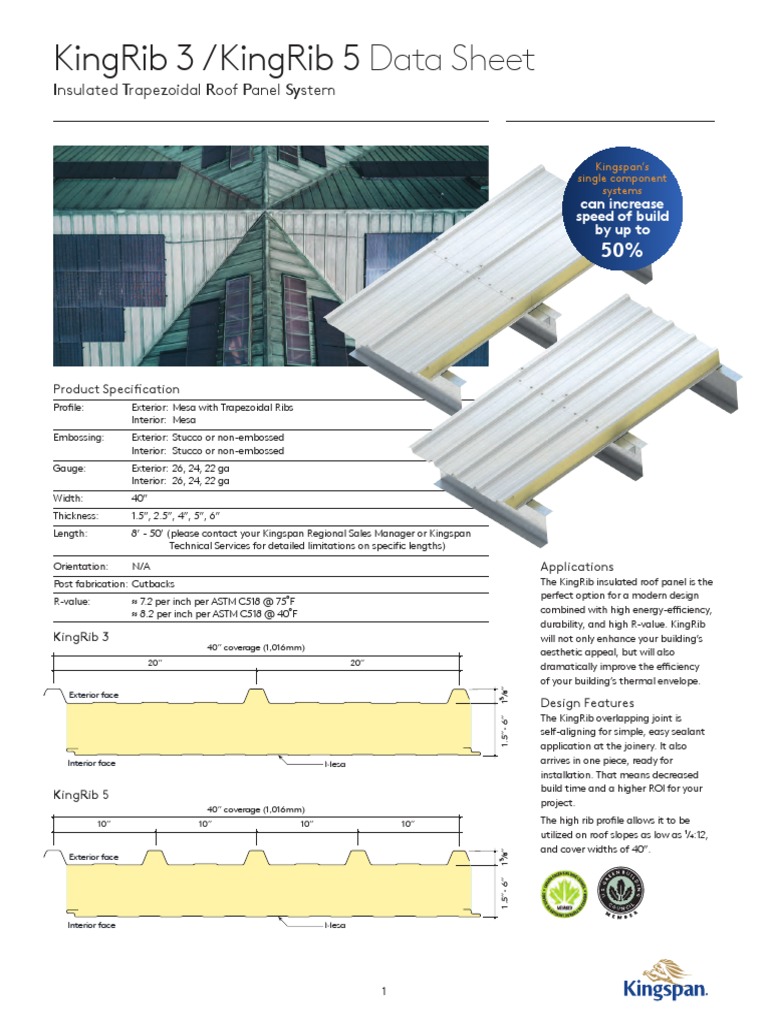 Kingrib 3 / Kingrib 5 Data Sheet: Insulated Trapezoidal Roof Panel ...