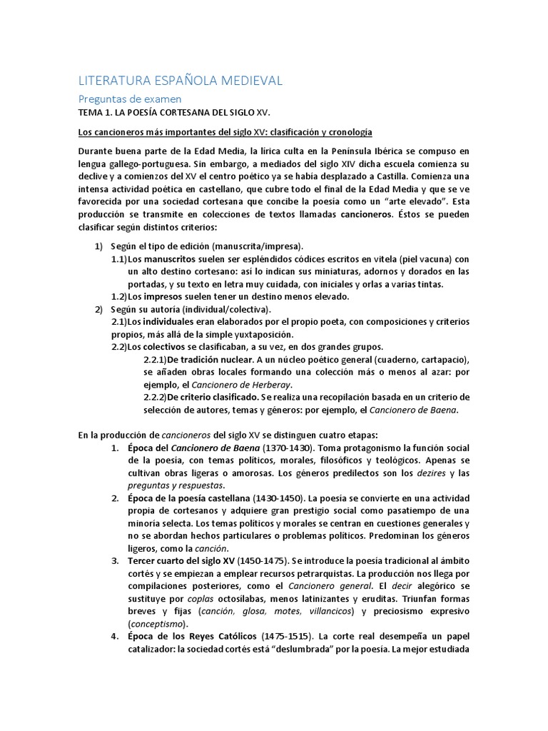 Preguntas de Examen - Lit Esp Medieval PDF | PDF | Poesía | Dante Alighieri