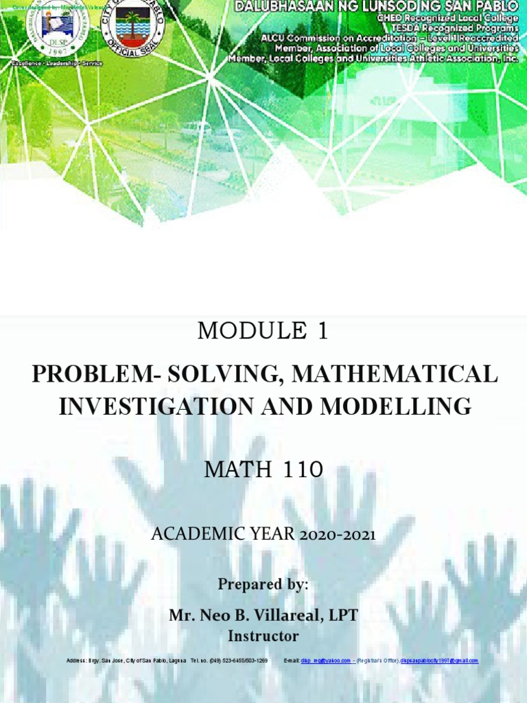 Problem-Solving, Mathematical Investigation and Modelling: MATH 110 | PDF | Teaching Mathematics ...