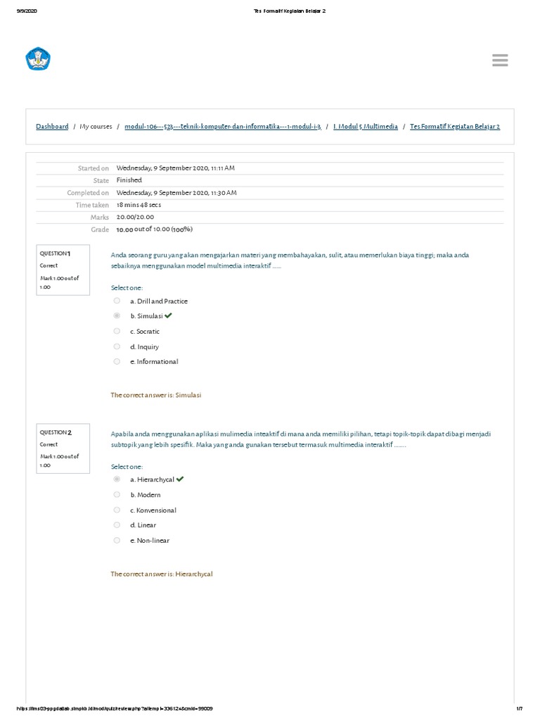 Tes Formatif Multimedia Interaktif | PDF