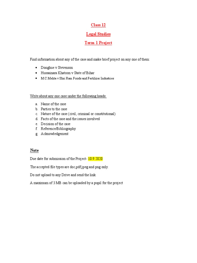 Class 12 Legal Studies Project Guide | PDF