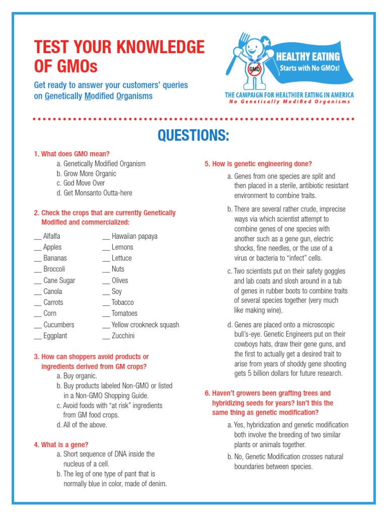 GMO Quiz | PDF | Genetically Modified Organism | Genetic Engineering