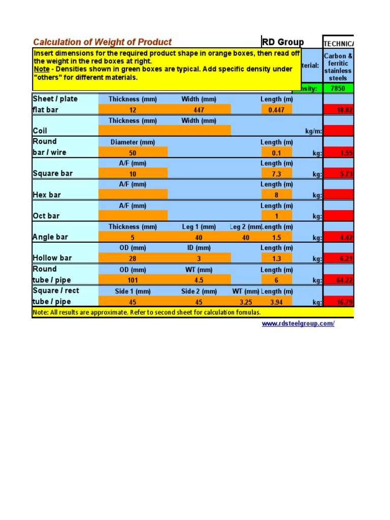 Calculation of Weight of Product: RD Group | PDF | Pipe (Fluid ...