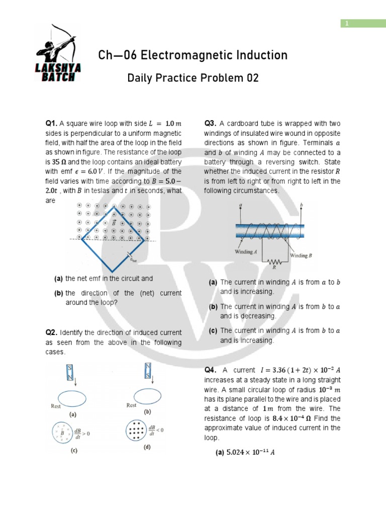 Electromagnetic Induction Problems | PDF | Electromagnetic Induction ...