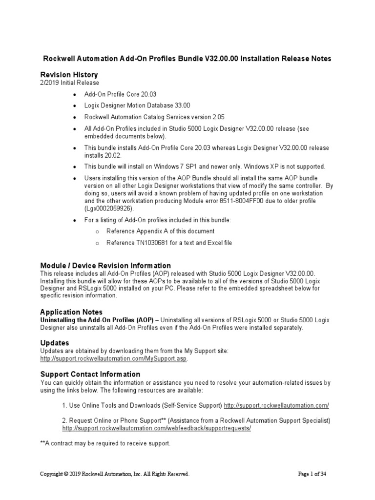 Rockwell Automation Add-On Profiles Bundle V32.00.00 Installation ...