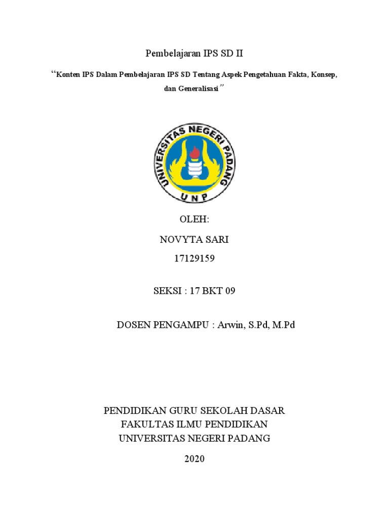 RESUME 2 - KONTEN IPS - Dalam Pembelajaran IPS SD - Aspek Pengetahuan - Fakta - Konsep ...