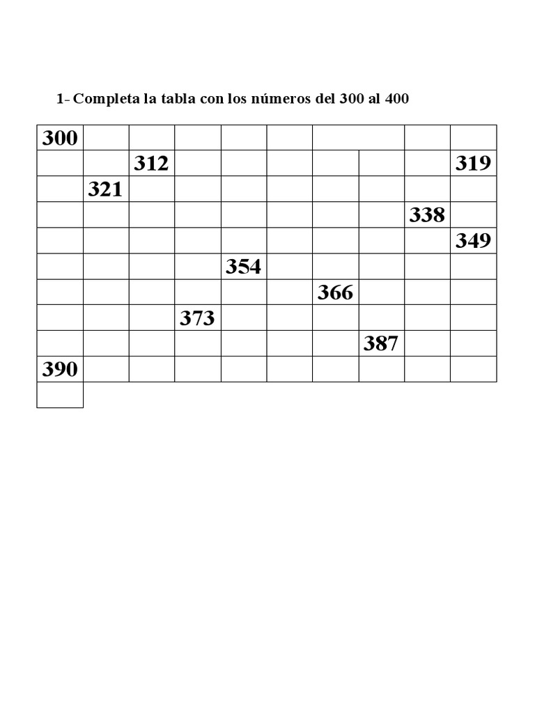 Números del 300 al 400 para completar | PDF