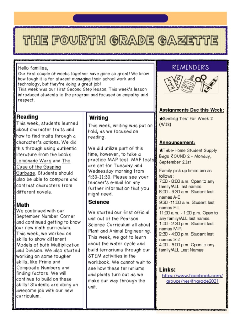 4th Grade Newsletter 9 | PDF | Curriculum | Education Theory