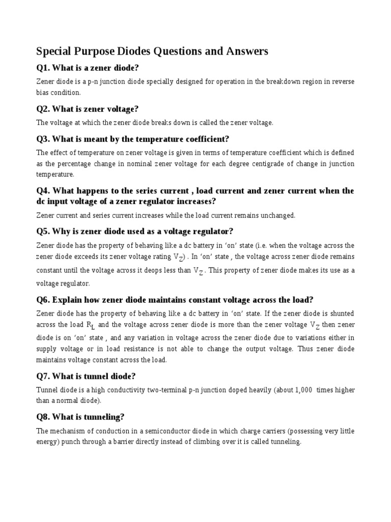 Special Purpose Diodes Questions and Answers | PDF | P–N Junction | Diode