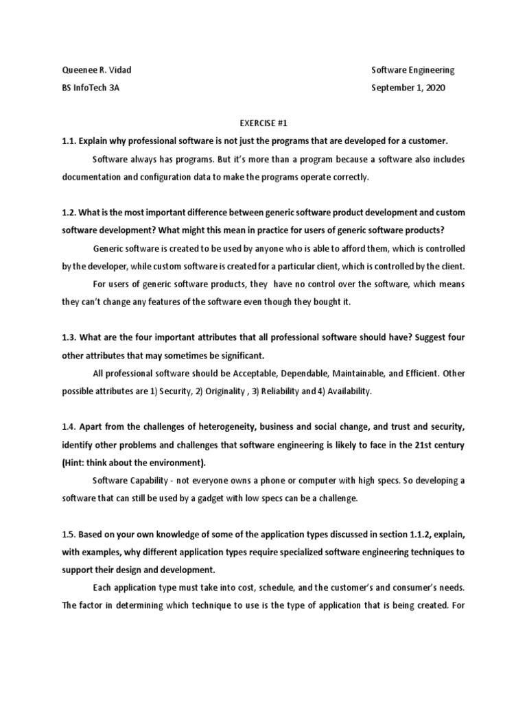 Software Engineering Chapter 1 Answer | PDF | Software | Application Software