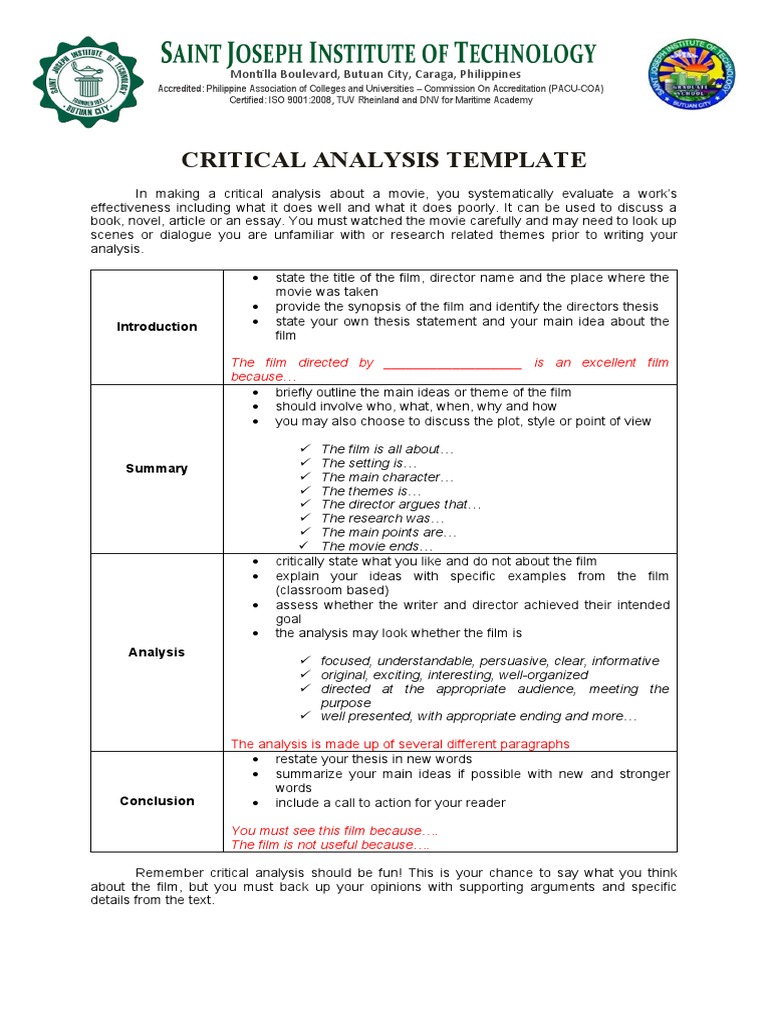 Critical Analysis Template: Montilla Boulevard, Butuan City, Caraga ...