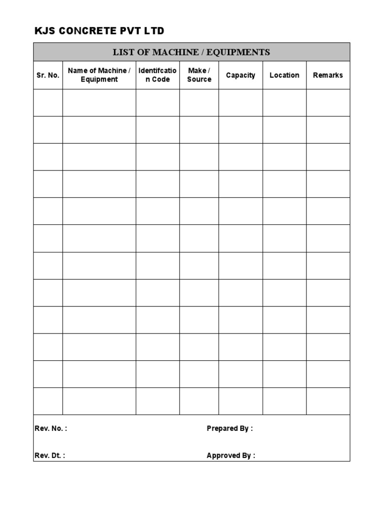 List of Machines, Equipments | PDF