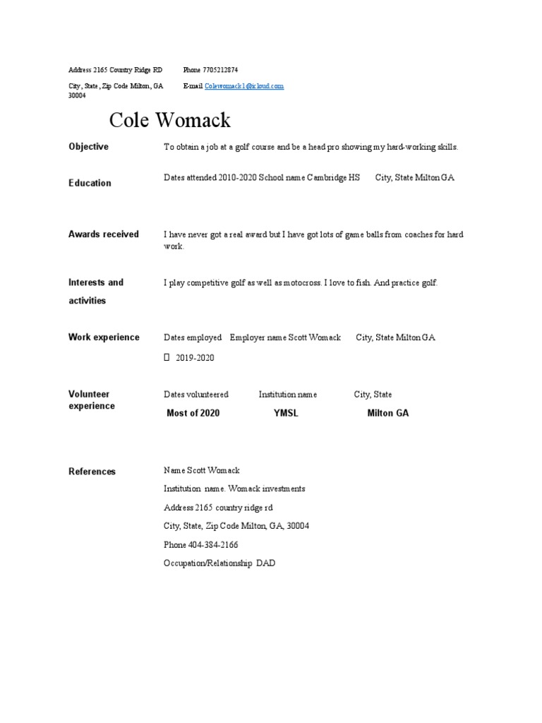 Milton GA Golf Pro Resume | PDF