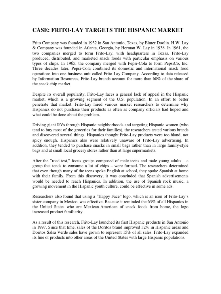 Case: Frito-Lay Targets The Hispanic Market | PDF | Business | Marketing