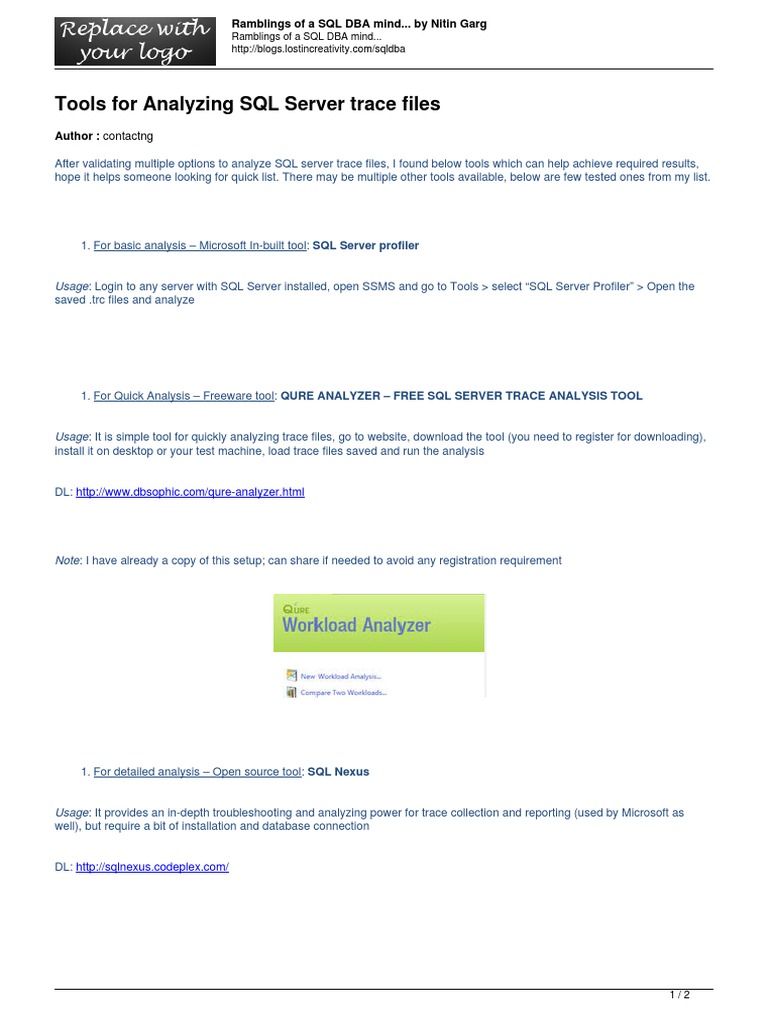 Tools For Analyzing Sql Server Trace Files Ramblings Of A Sql Dba Mind Pdf Microsoft Sql