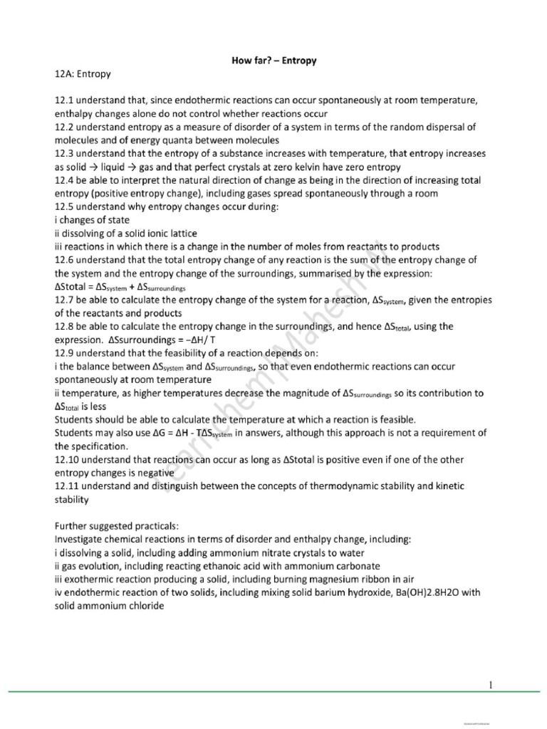 Best Entropy Notes For A2 Students Edexcel | PDF