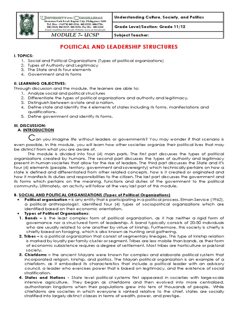 Ucsp-Module 7 - Political and Leadership Structures PDF | PDF | Police ...