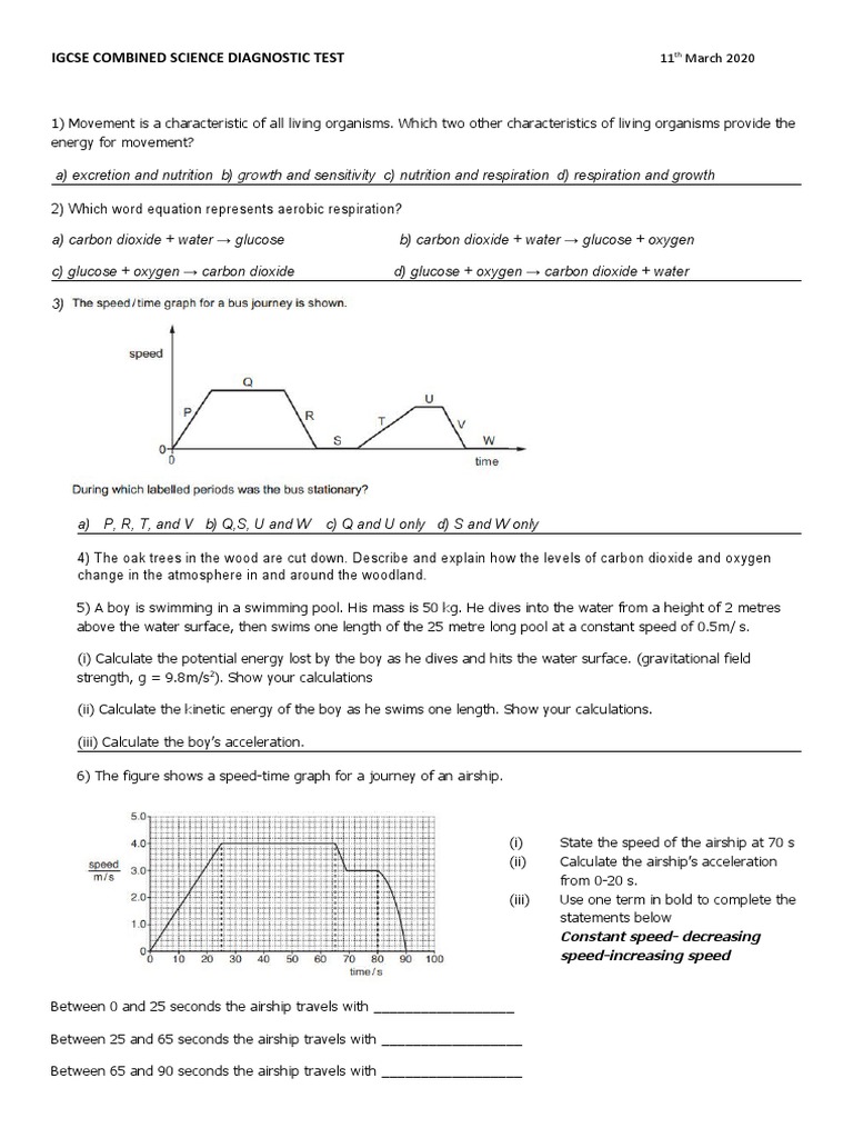 IGCSE COMBINED SCIENCE DIAGNOSTIC TEST11th March 2020 | PDF | Cellular ...