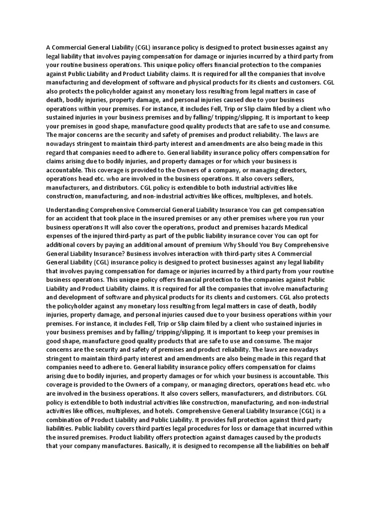 A Commercial General Liability | PDF | Liability Insurance | Insurance