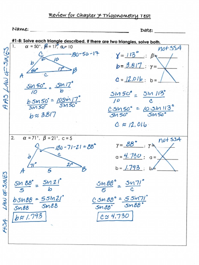 Review For Chapter 7 Trigonometry Test ANS PDF | PDF