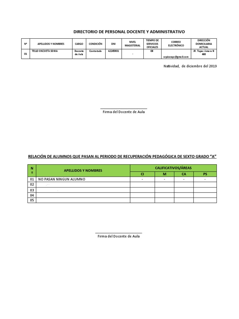Directorio de Personal Docente y Administrativo | PDF | Salón de clases ...